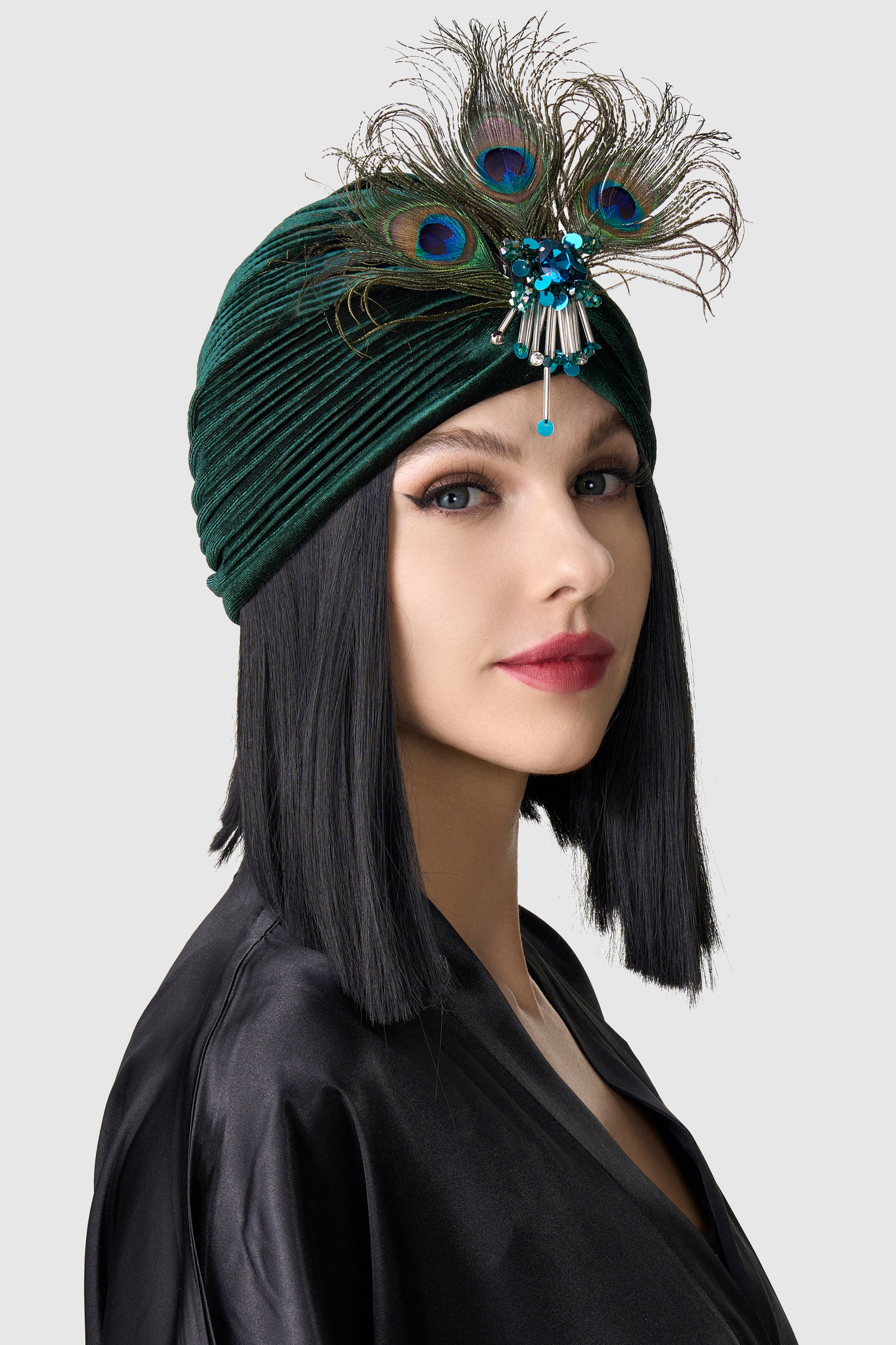Shop Cloche Hat - 1920s Peacock Sequin Turban Hat | BABEYOND