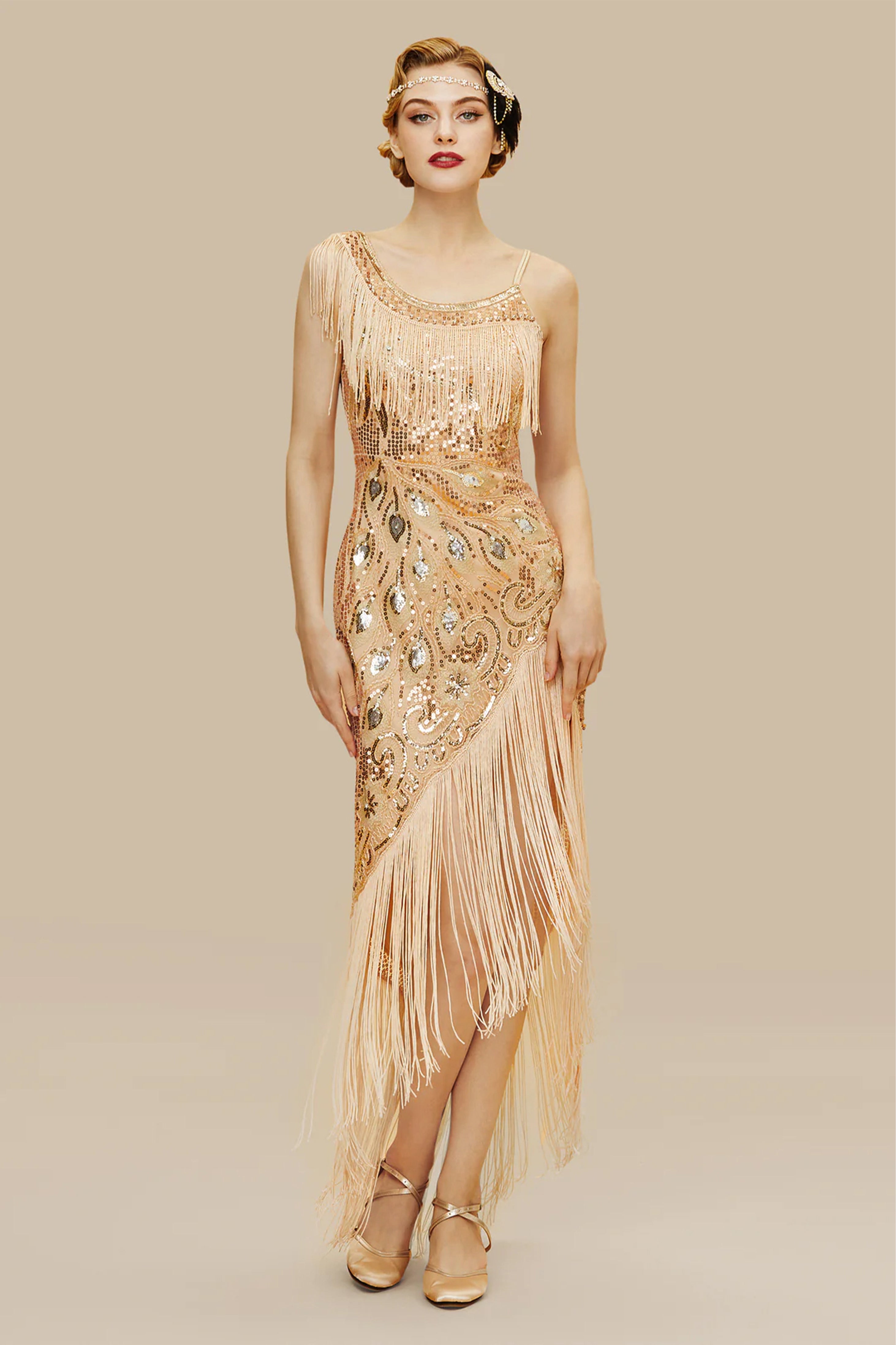 Shop 1920s Dresses - One Shoulder Fringe Midi Dress | BABEYOND