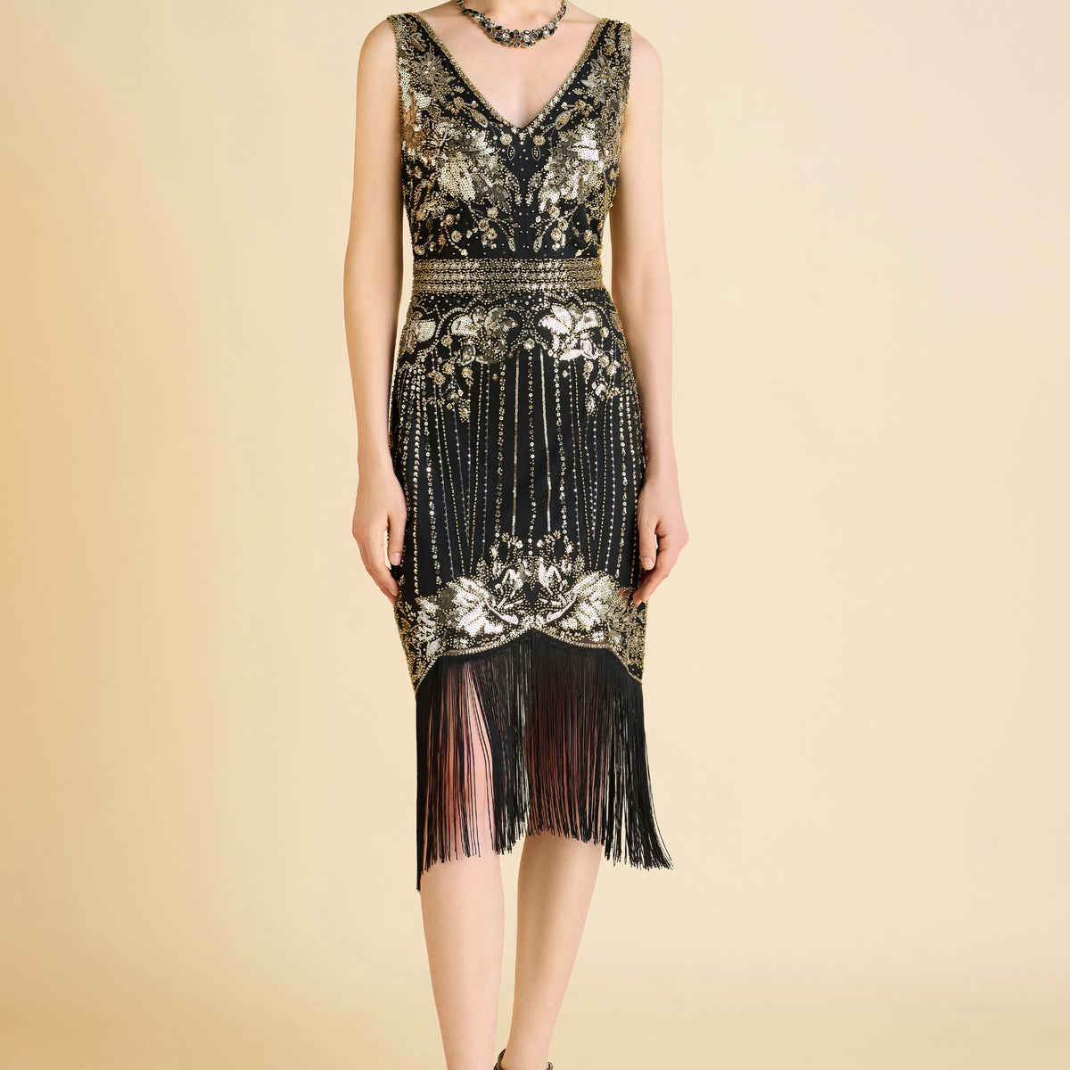 Shop 1920s Dresses - Floral Beaded Fringe Flapper Dress | BABEYOND