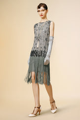 Shop 1920s Dresses - Floral Beading H-line Dress | BABEYOND