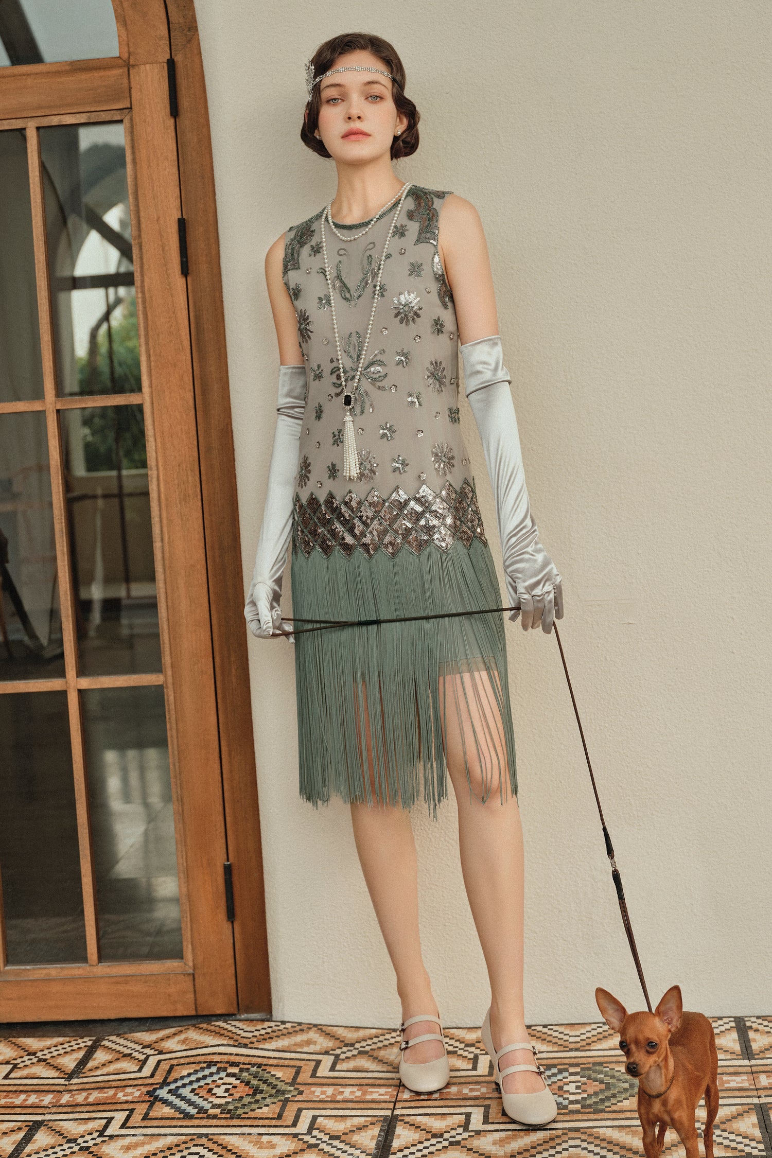 Shop 1920s Dresses - Floral Beading H-line Dress | BABEYOND