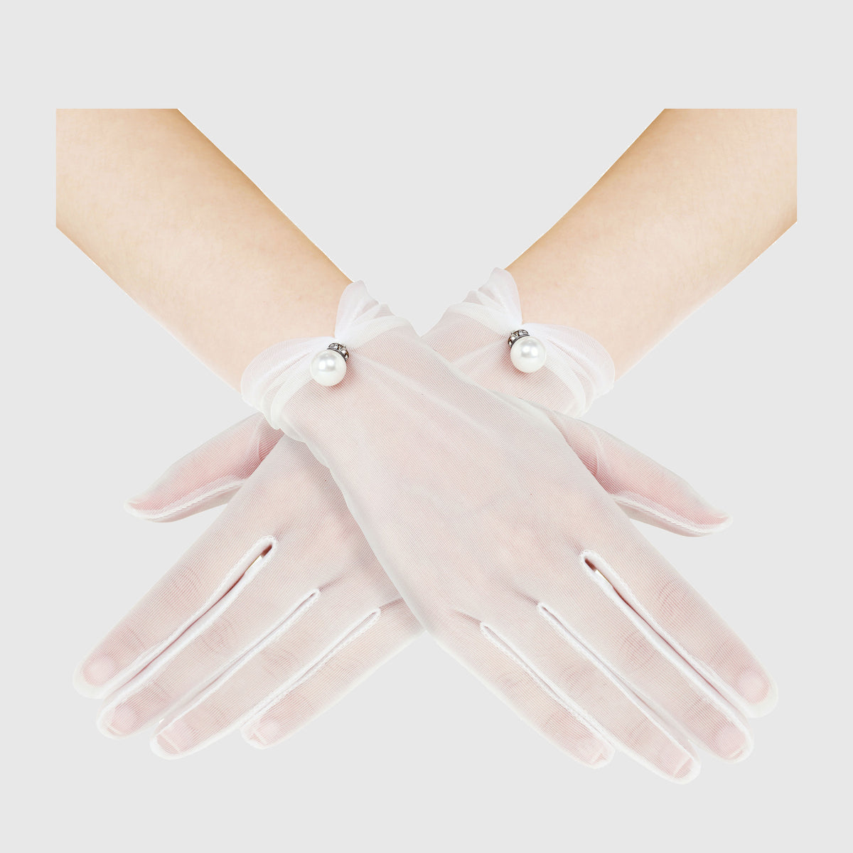 Shop 1920s Gloves - Short Pearl Mesh Tulle Gloves | BABEYOND