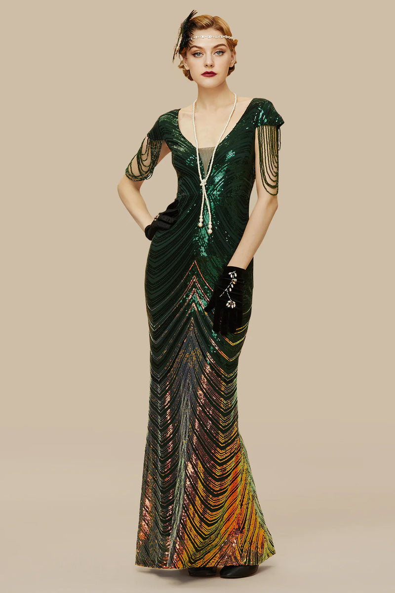 Shop 1920s Dresses - Scoop Neck Iridescent Sequin Dress | BABEYOND
