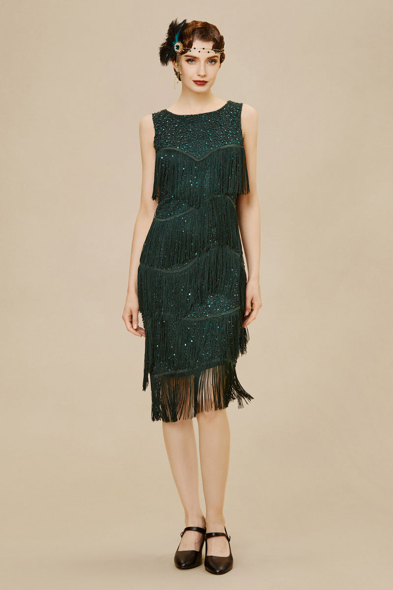 Shop 1920s Dresses - Glitter Tiered Fringe Dress | BABEYOND