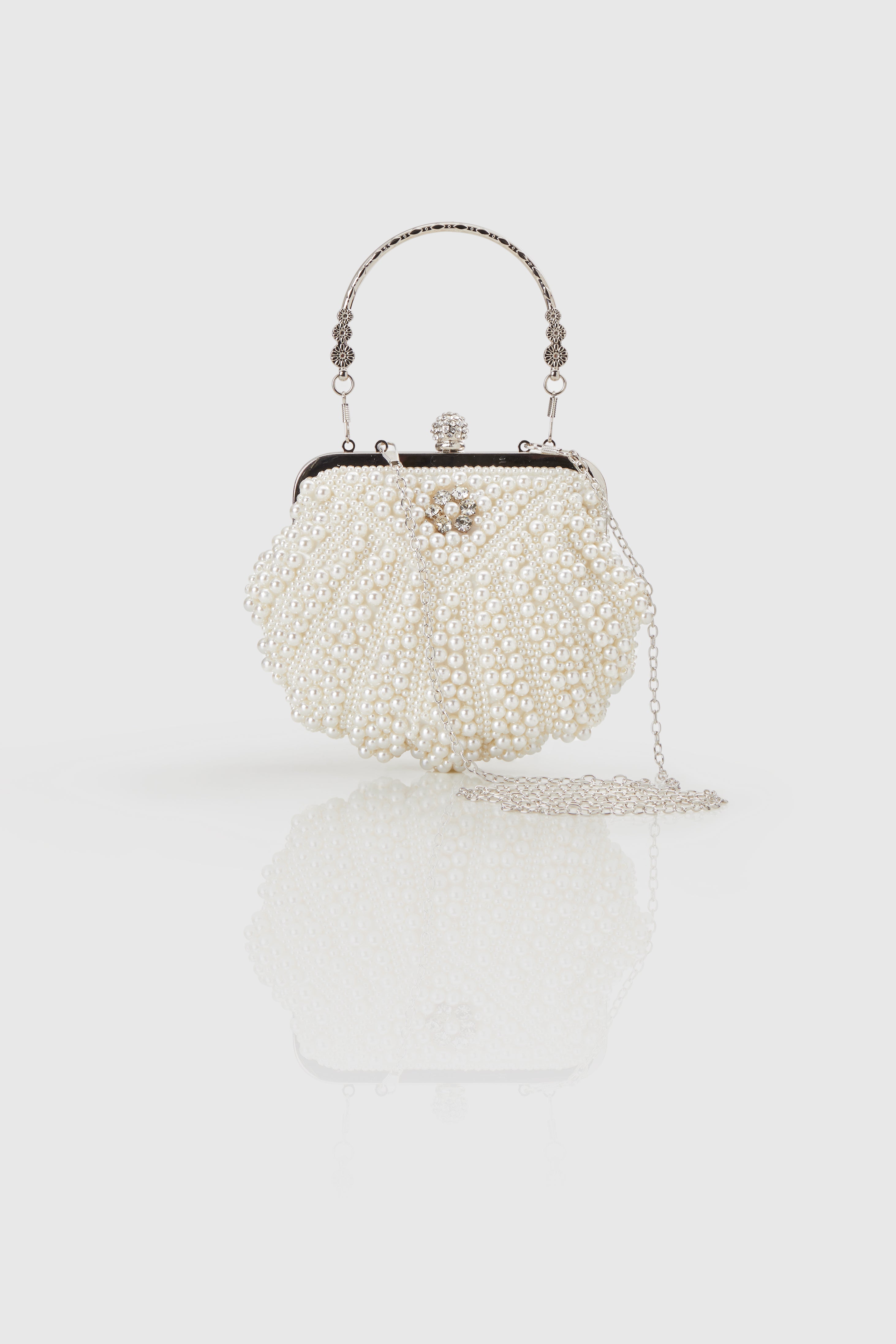Shop Handbags - Shell Shaped Pearl Beaded Clutch | BABEYOND