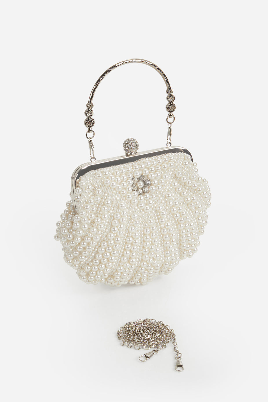 Shop Handbags - Shell Shaped Pearl Beaded Clutch | BABEYOND