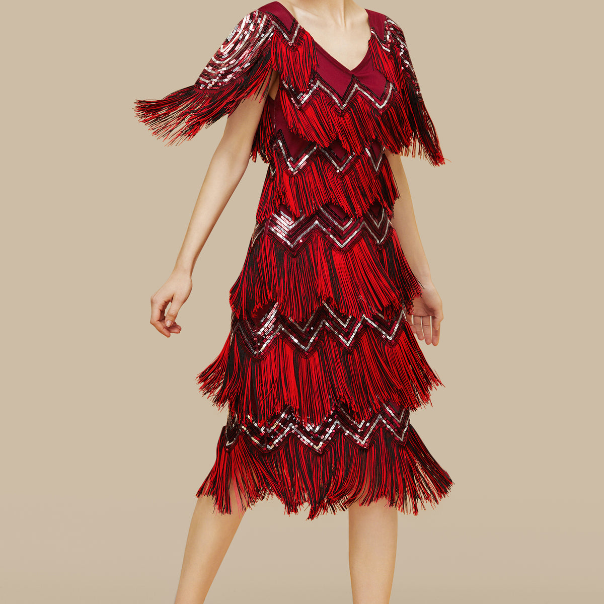 Shop 1920s Dresses - Tiered Fringe Sequin Dress | BABEYOND
