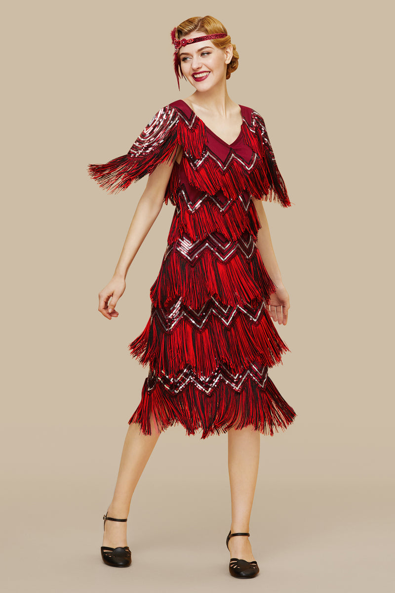 Shop 1920s Dresses - Tiered Fringe Sequin Dress | BABEYOND