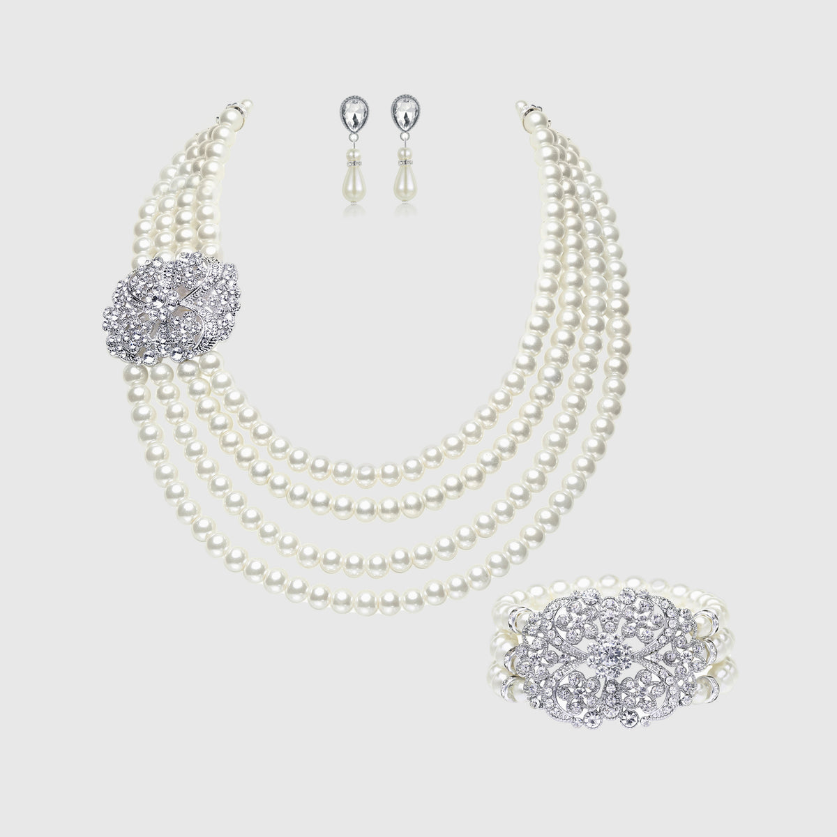 Shop 1920s Jewelry - Pearl Rhinestone Necklace Set | BABEYOND